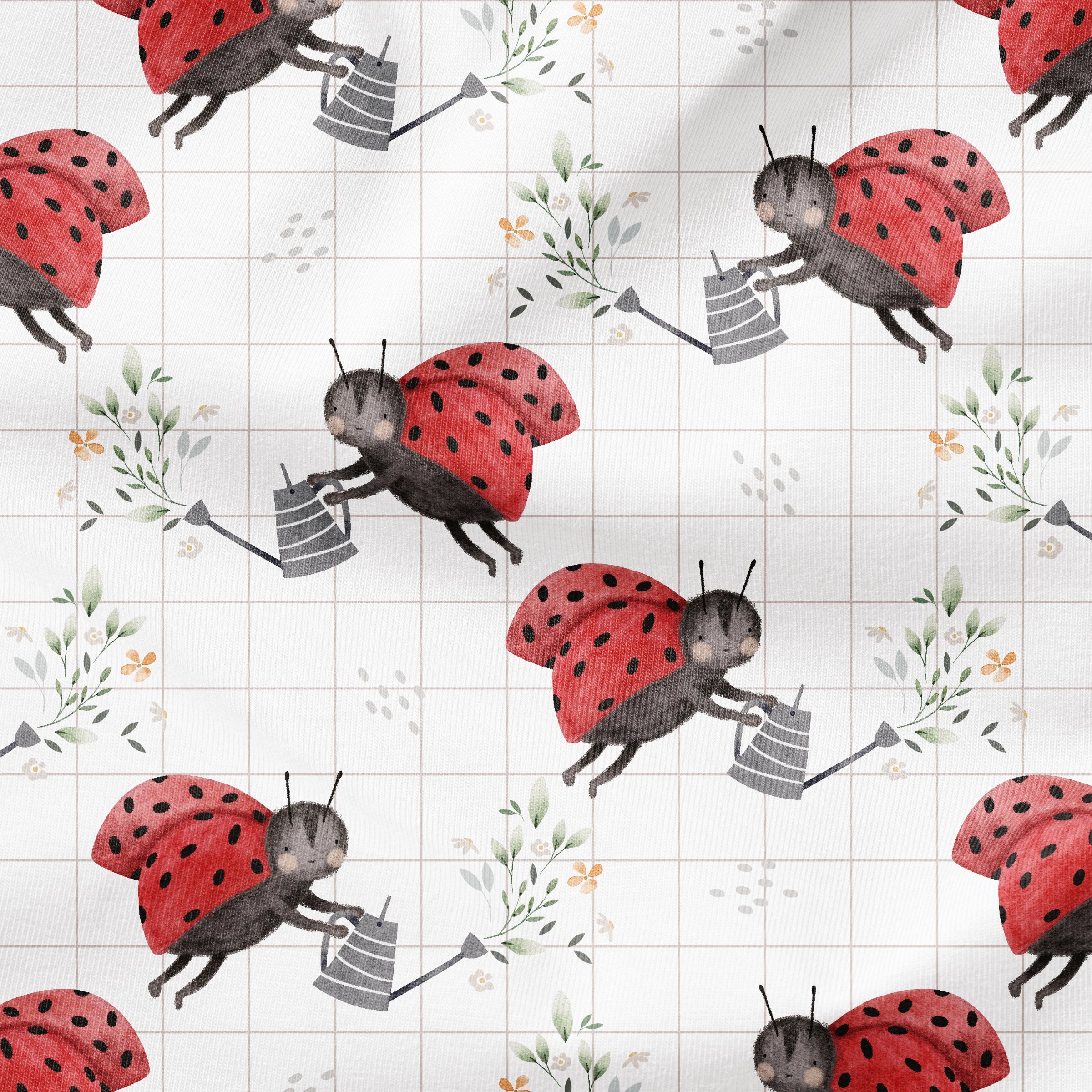 RUBEN THE LADYBUG WATERING PLANTS – White Birch Textiles
