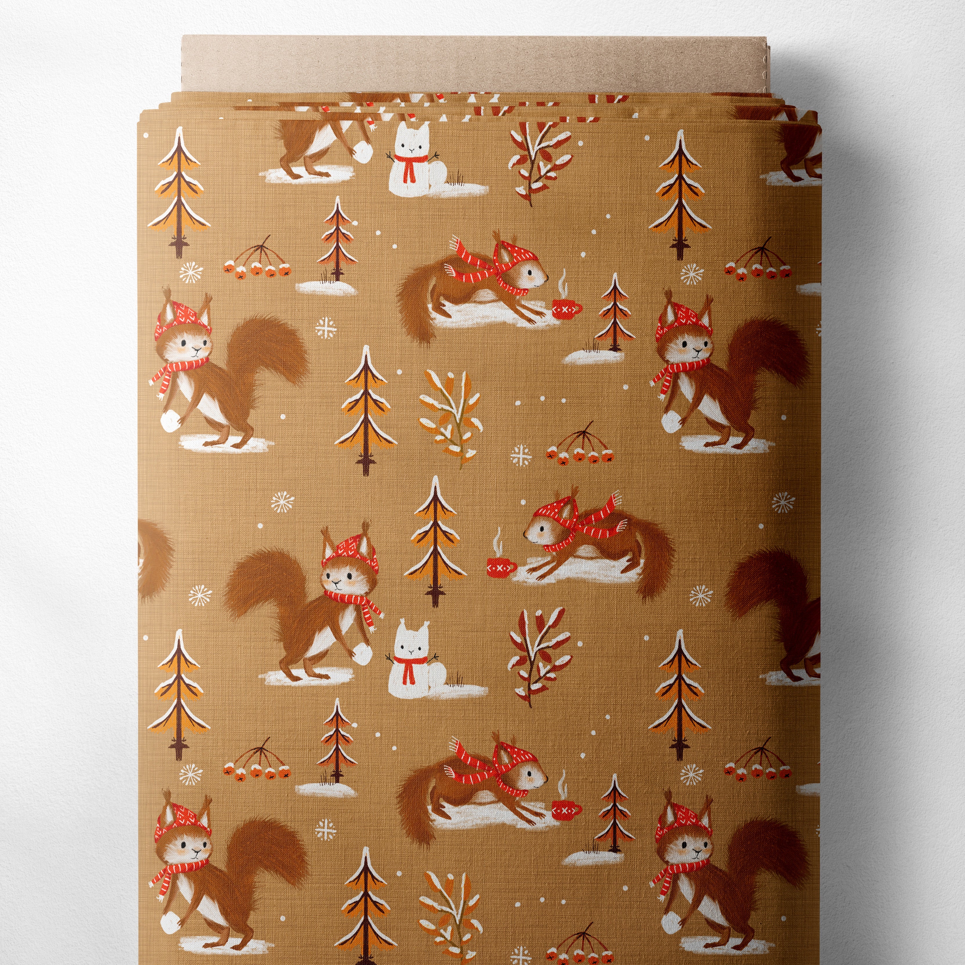 WINTER SQUIRREL (CAMEL) – White Birch Textiles